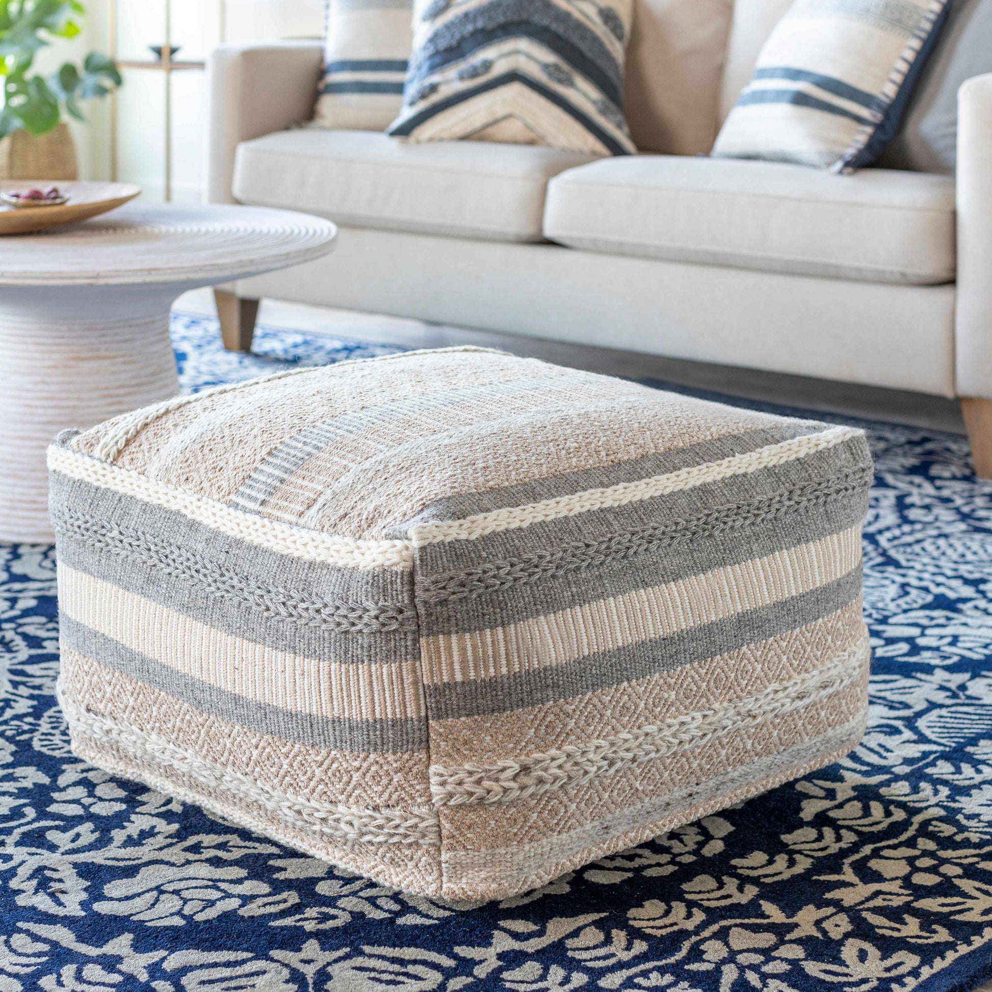 Bancroft Ivory Handwoven Textured Pouf – Lumberjack Direct, LLC